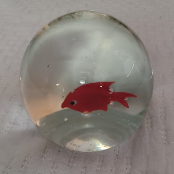 Art | Small Glass Paperweight With Red Fish | Poshmark
